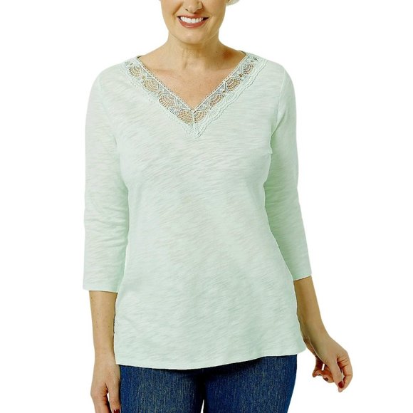 Belle by Kim Gravel | Tops | Belle By Kim Gravel Slub Knit Lace Vneck ...